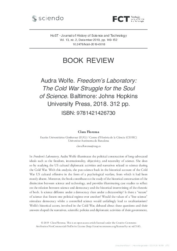 (PDF) Book Review: Audra Wolfe. Freedom’s Laboratory: The Cold War ...