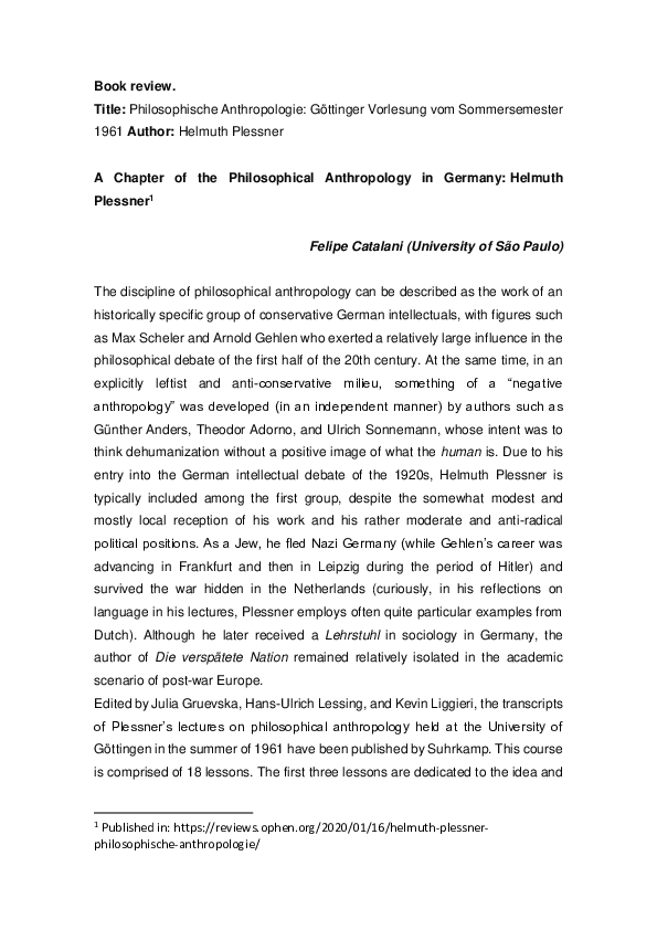 (DOC) A Chapter of the Philosophical Anthropology in Germany: Helmuth ...