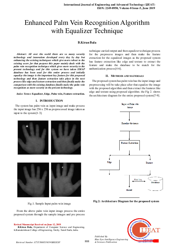 Pdf Enhanced Palm Vein Recognition Algorithm With Equalizer Technique