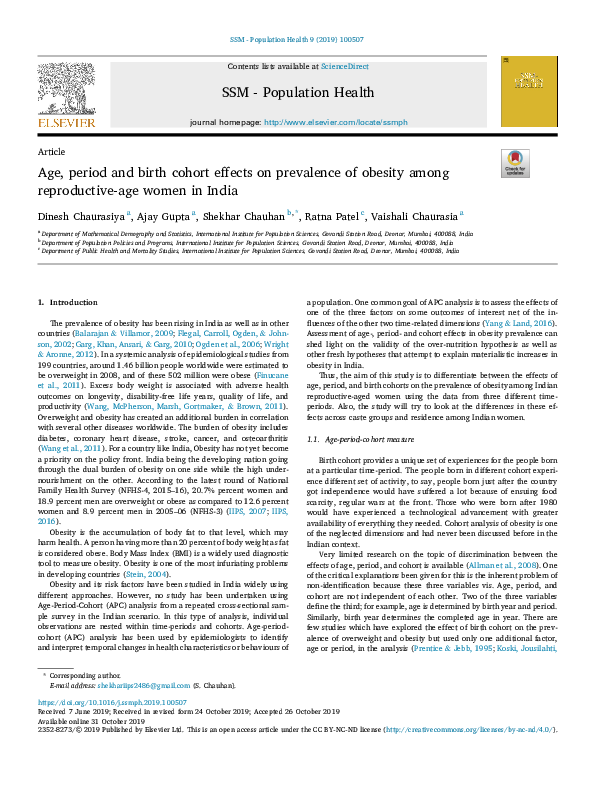 (PDF) Age, period and birth cohort effects on prevalence of obesity ...