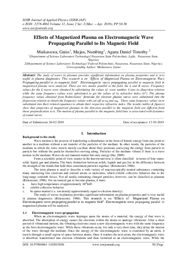 (PDF) Effects of Magnetized Plasma on Electromagnetic Wave Propagating ...