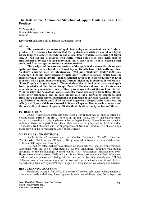 (PDF) The Role of the Anatomical Structure of Apple Fruits as Fresh Cut ...