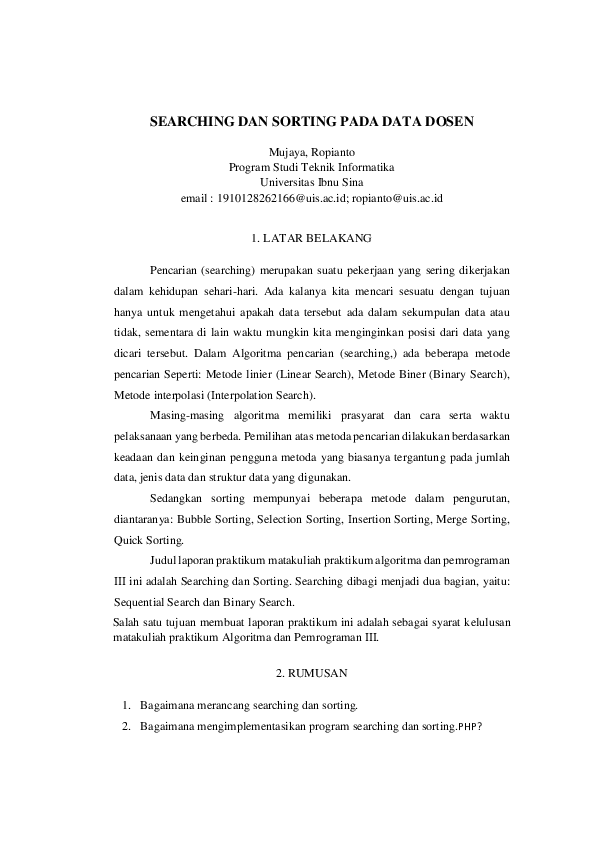 (PDF) SEARCHING DAN SORTING PADA DATA DOSEN