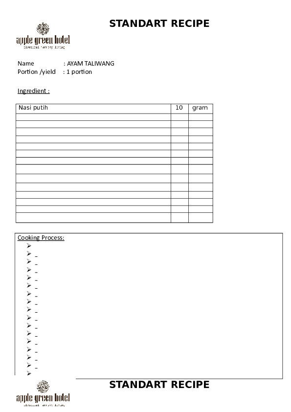 (DOC) STANDART RECIPE | David Julianto - Academia.edu