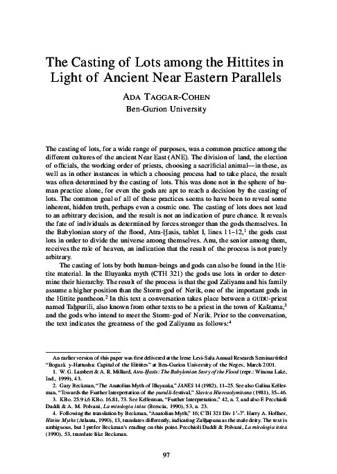 (PDF) The casting of lots among the hittites in light of ancient near ...