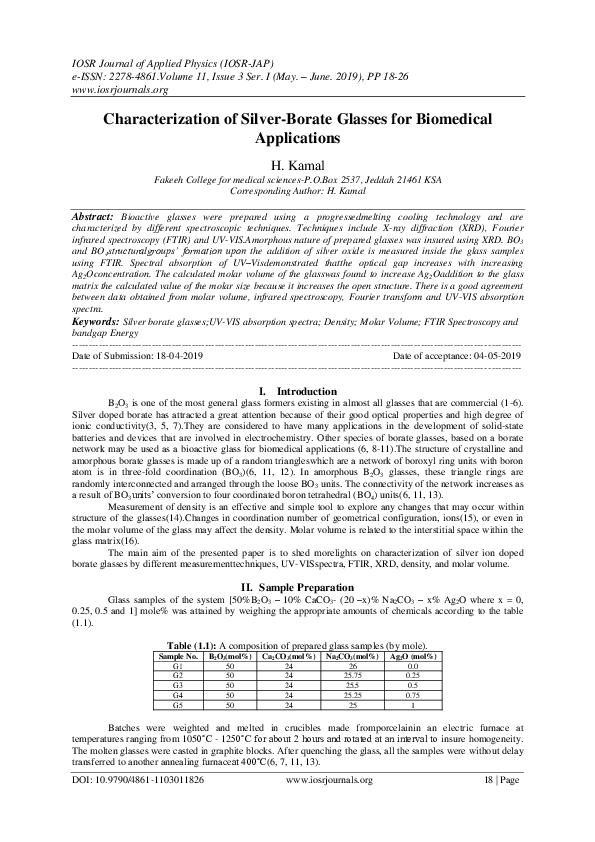 (PDF) Characterization of Silver-Borate Glasses for Biomedical Applications