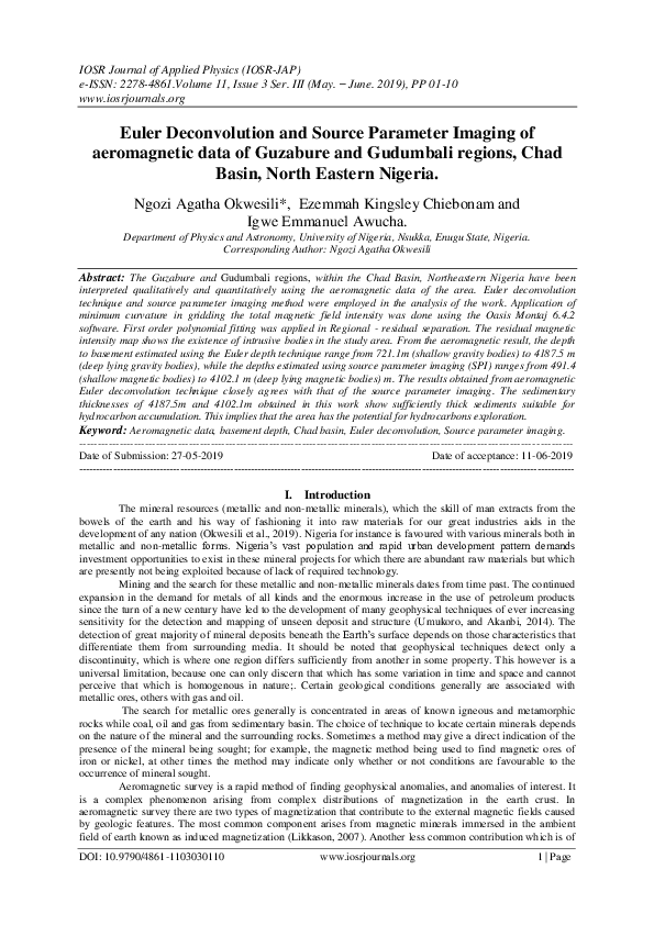 Pdf Euler Deconvolution And Source Parameter Imaging Of Aeromagnetic 6580