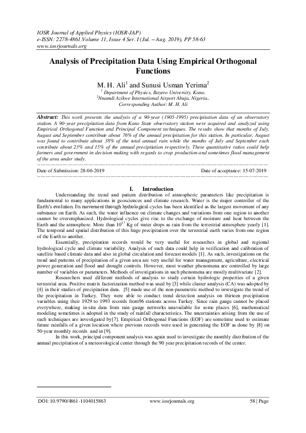 (PDF) Analysis of Precipitation Data Using Empirical Orthogonal Functions
