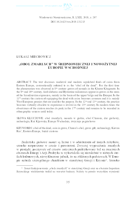 (PDF) "OBOL ZMARŁYCH" W ŚREDNIOWIECZNEJ I NOWOŻYTNEJ EUROPIE WSCHODNIEJ ...