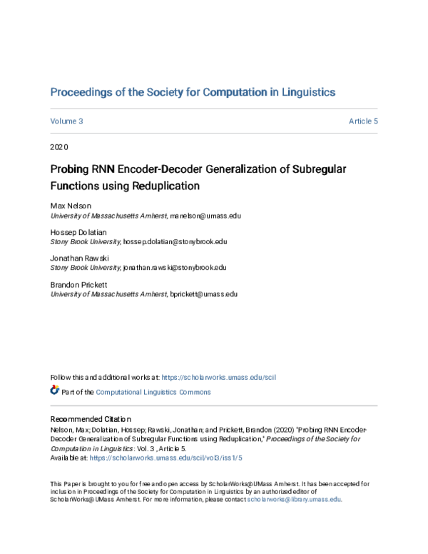 (PDF) Probing RNN Encoder-Decoder Generalization of Subregular Functions using Reduplication