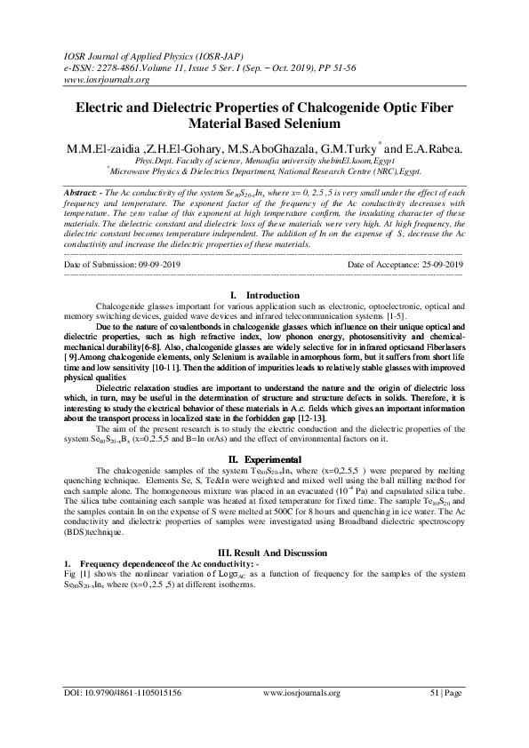 (PDF) Electric and Dielectric Properties of Chalcogenide Optic Fiber Material Based Selenium