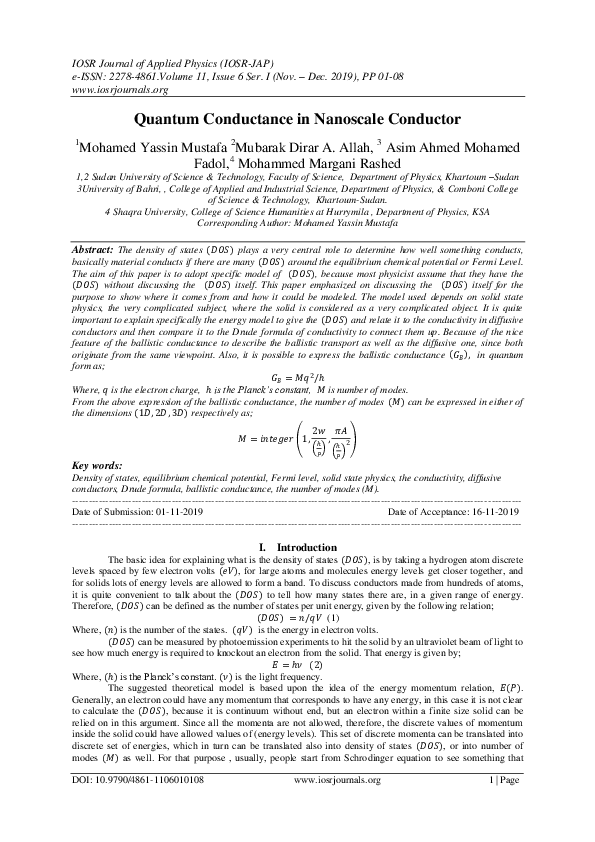 (PDF) Quantum Conductance in Nanoscale Conductor