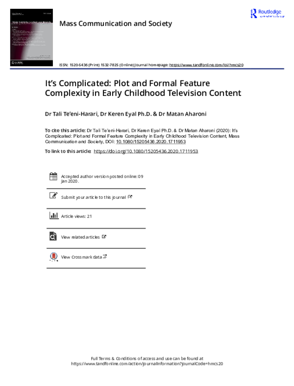 (PDF) It's Complicated: Plot and Formal Feature Complexity in Early ...