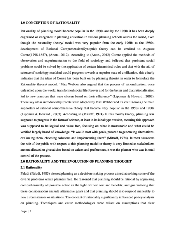 (PDF) Rationality in planning theory