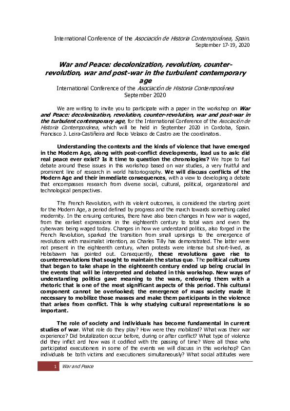 (PDF) War and Peace: decolonization, revolution, counter-revolution ...
