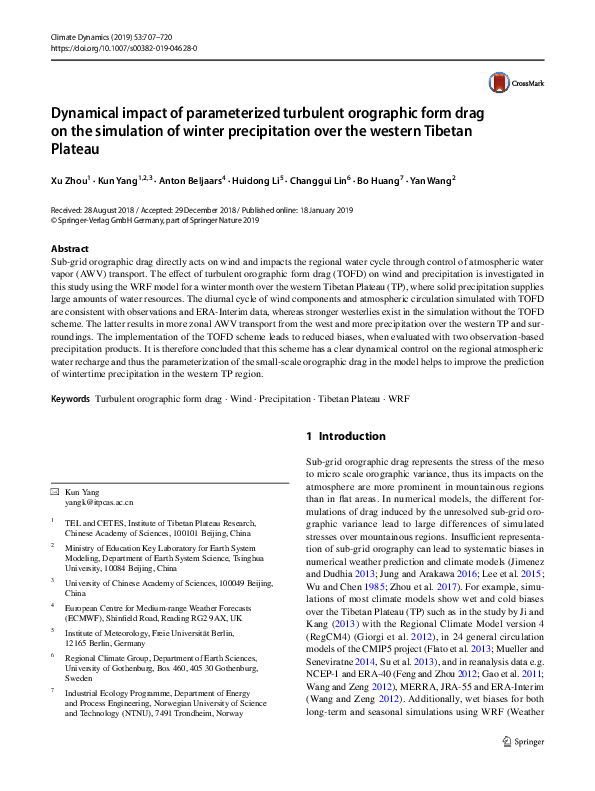 Pdf Dynamical Impact Of Parameterized Turbulent Orographic Form Drag On The Simulation Of