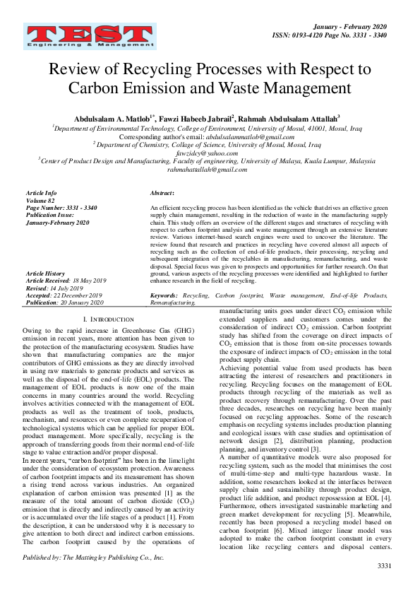 (PDF) Review of Recycling Processes with Respect to Carbon Emission and ...