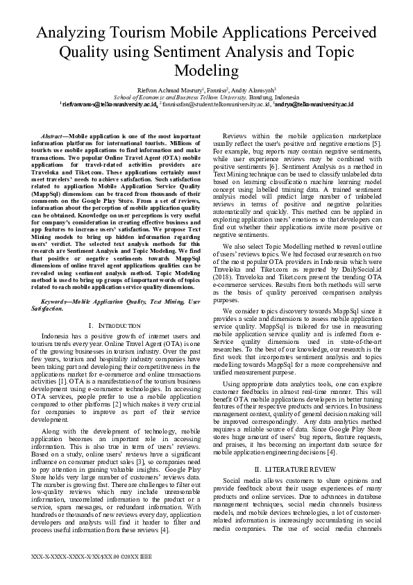 (PDF) Analyzing Tourism Mobile Applications Perceived Quality using Sentiment Analysis and Topic ...