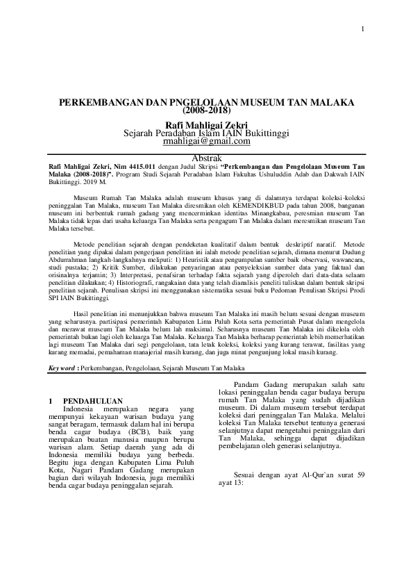 (PDF) Jurnal museum Tan Malaka