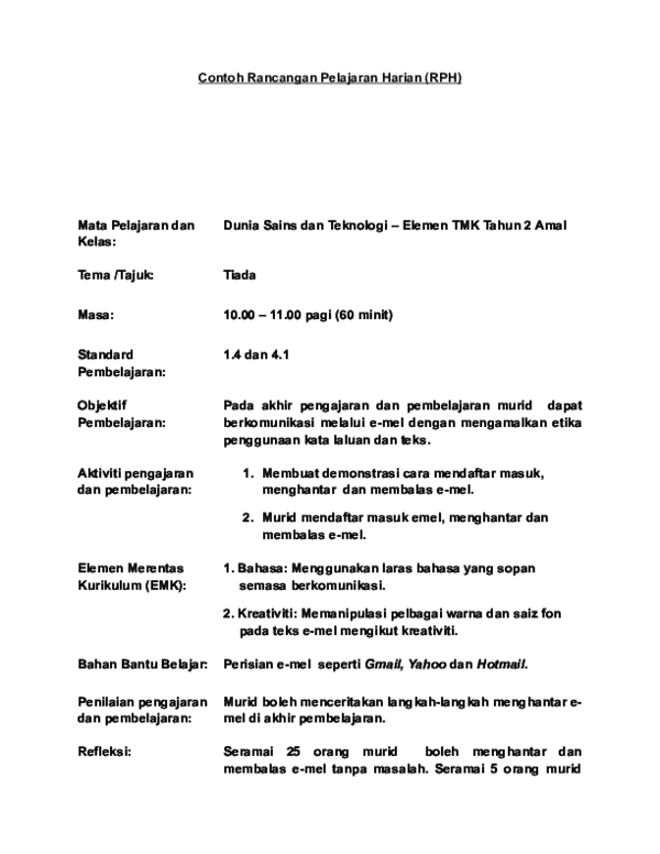 (DOC) Contoh Rancangan Pelajaran Harian (RPH | CIKGU MOR - Academia.edu