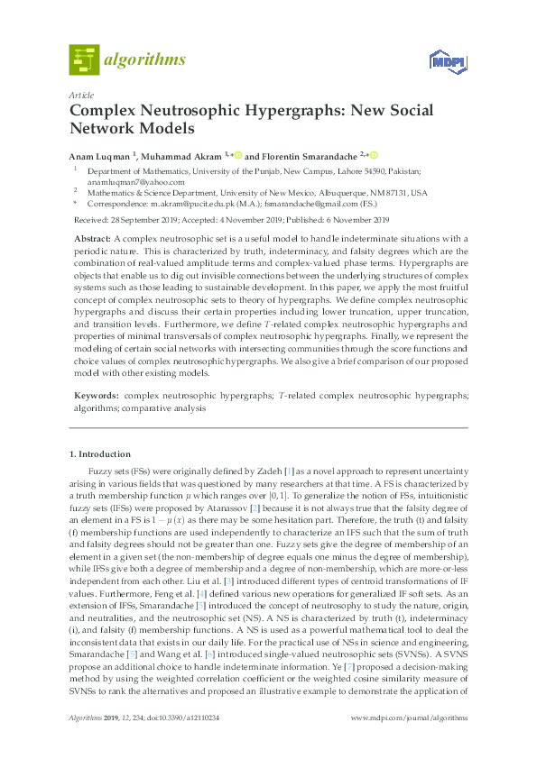 Pdf Complex Neutrosophic Hypergraphs New Social Network Models Florentin Smarandache