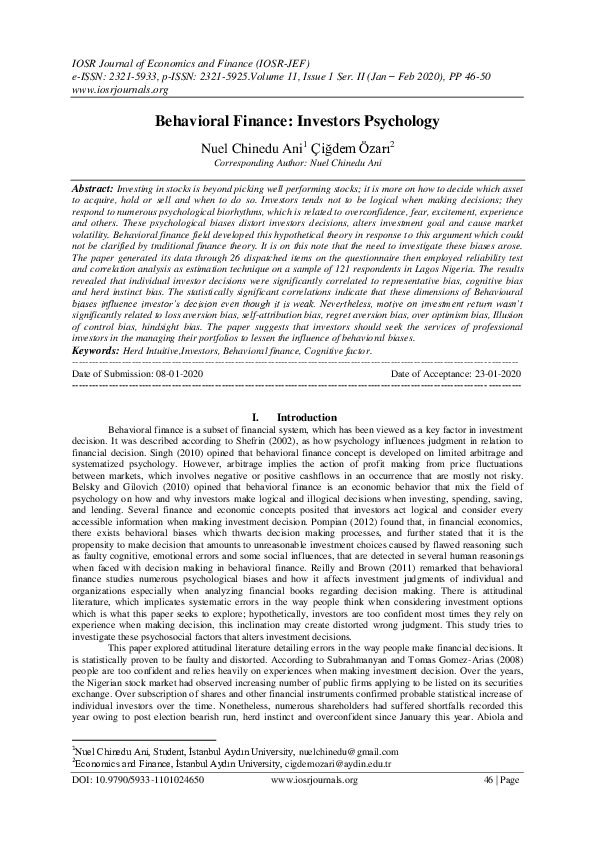 (PDF) Behavioral Finance: Investors Psychology