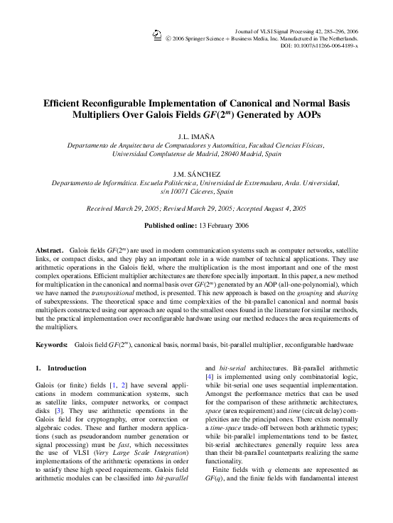 (PDF) Efficient Reconfigurable Implementation of Canonical and Normal Basis Multipliers Over ...
