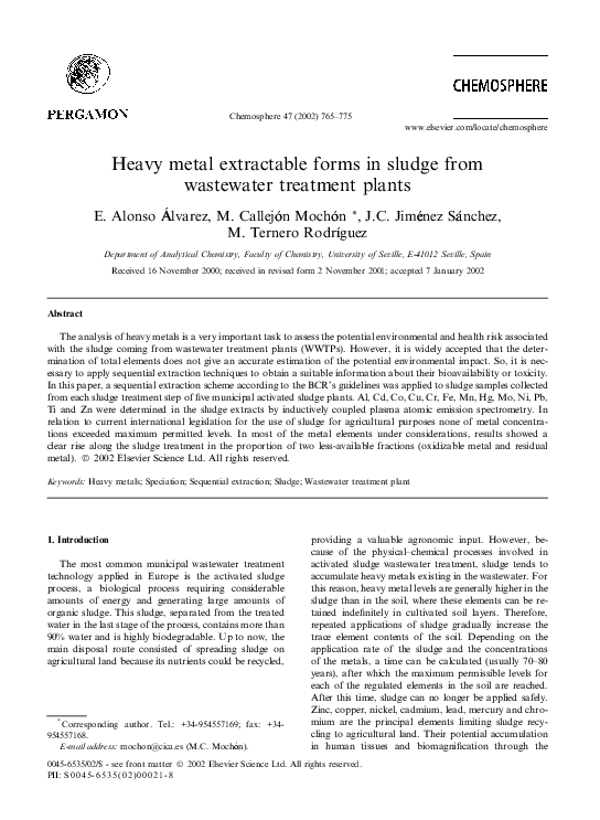 (PDF) Heavy metal extractable forms in sludge from wastewater treatment ...
