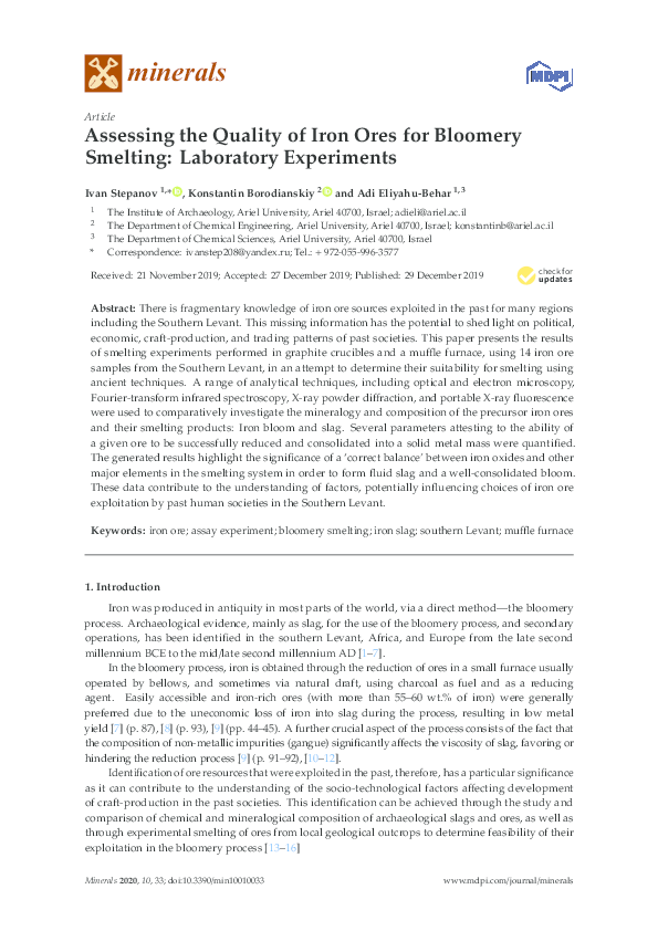 (PDF) Assessing the Quality of Iron Ores for Bloomery Smelting ...
