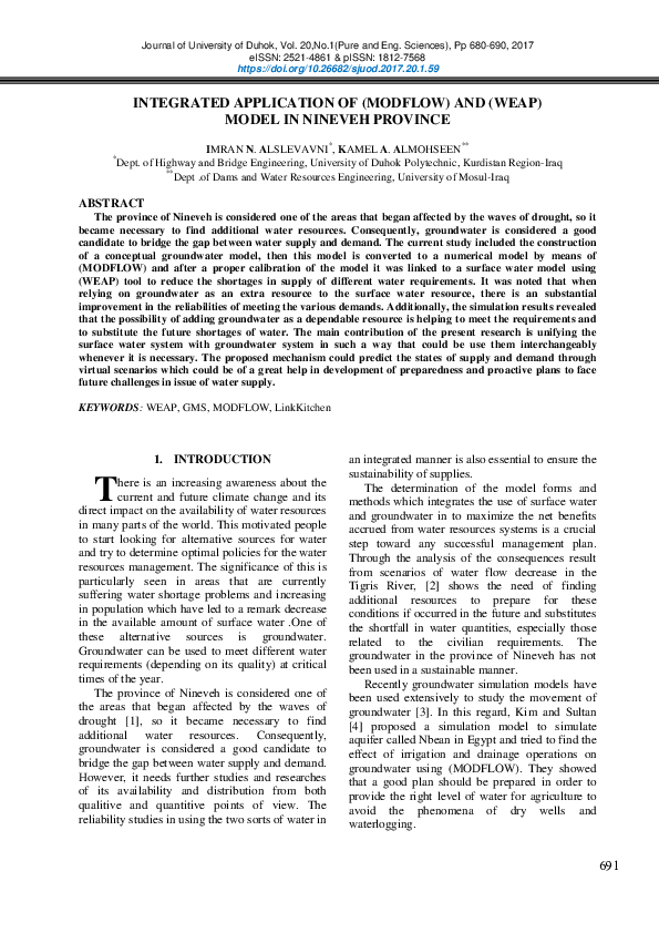 Pdf Integrated Application Of Modflow And Weap Model In Nineveh Province