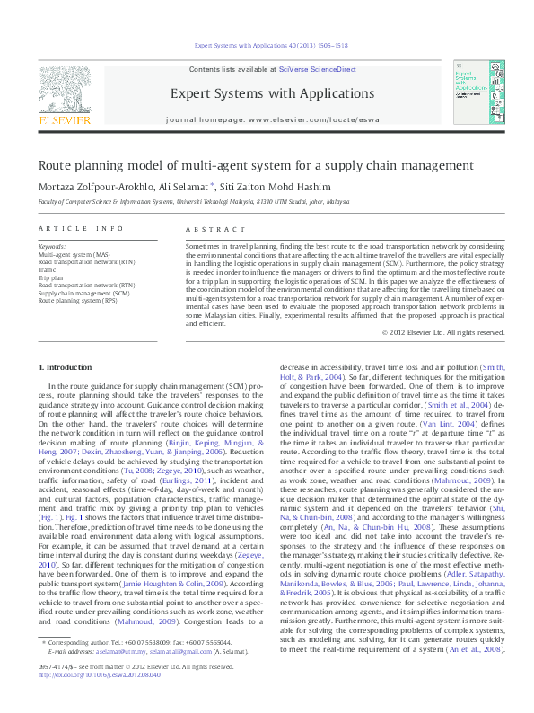 (PDF) Route planning model of multi-agent system for a supply chain ...