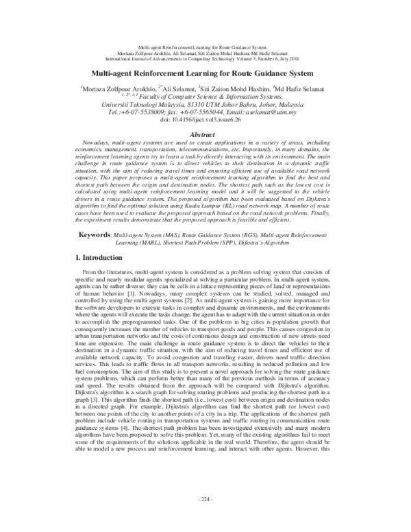 (PDF) Multi-agent Reinforcement Learning for Route Guidance System