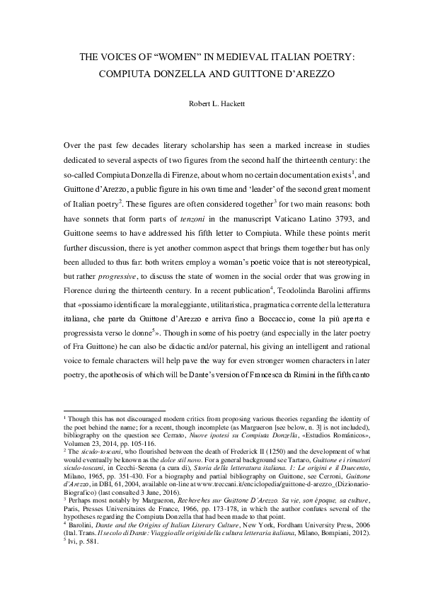 (PDF) THE VOICES OF "WOMEN" IN MEDIEVAL ITALIAN POETRY: COMPIUTA ...