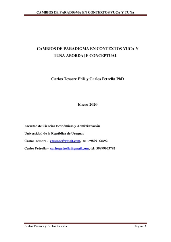 (DOC) CAMBIOS DE PARADIGMA EN CONTEXTOS VUCA Y TUNA ABORDAJE CONCEPTUAL ...