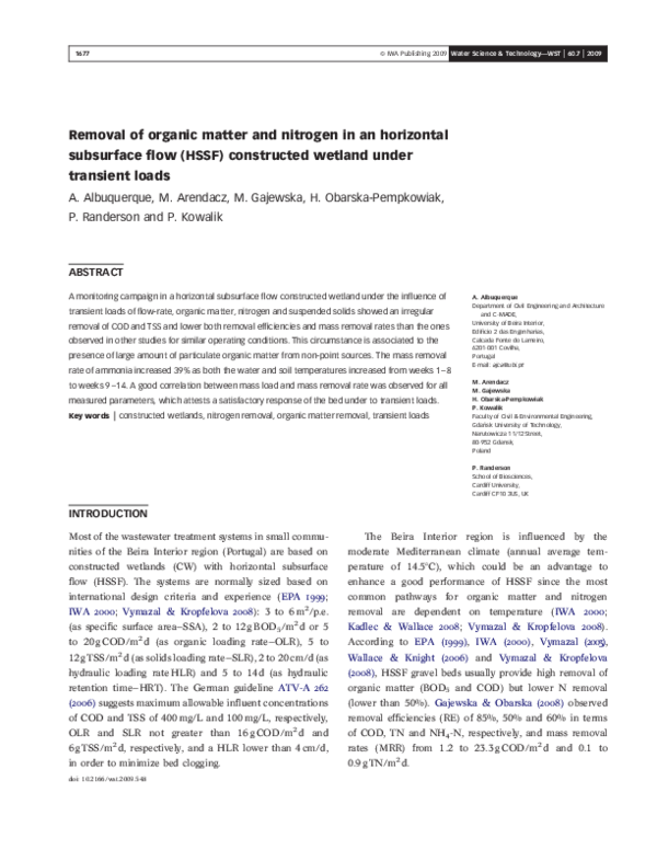 (PDF) Removal of organic matter and nitrogen in an horizontal ...