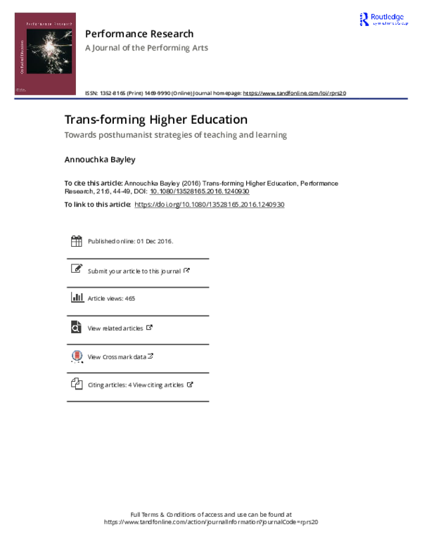 (PDF) Performance Research A Journal of the Performing Arts Trans ...