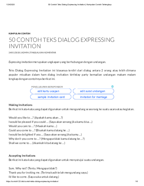 (PDF) Contoh Teks Dialog Expressing Invitation