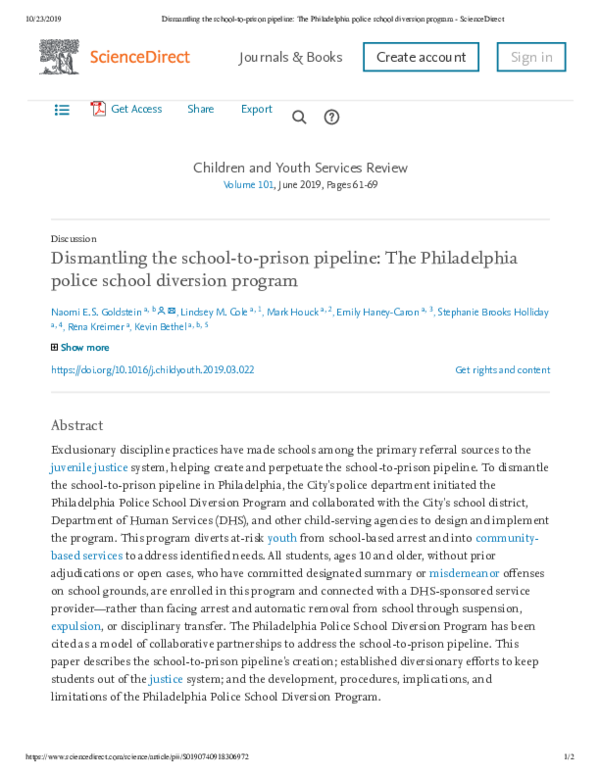 (PDF) Dismantling the school-to-prison pipeline: The Philadelphia ...