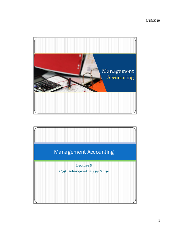 (PDF) Lecture 5 Cost Behavior-Analysis & use Management Accounting