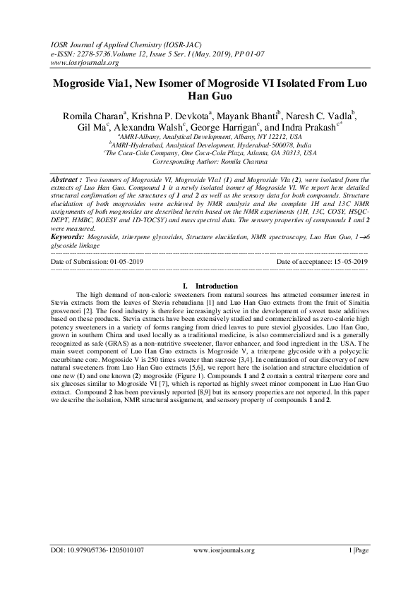 (PDF) Mogroside Via1, New Isomer of Mogroside VI Isolated From Luo Han Guo