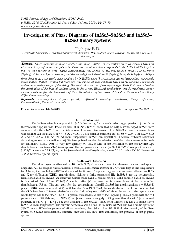 (PDF) Investigation of Phase Diagrams of In2Se3-Sb2Se3 and In2Se3 ...