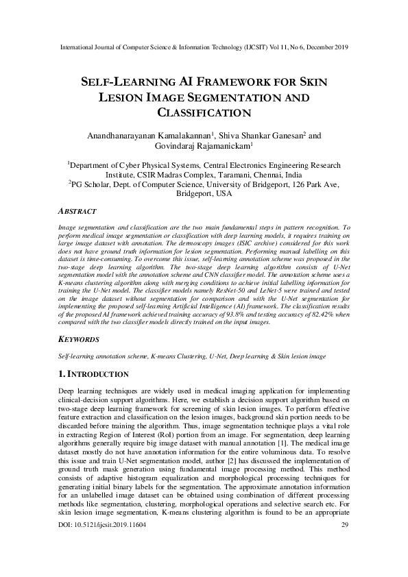 (PDF) SELF-LEARNING AI FRAMEWORK FOR SKIN LESION IMAGE SEGMENTATION AND ...