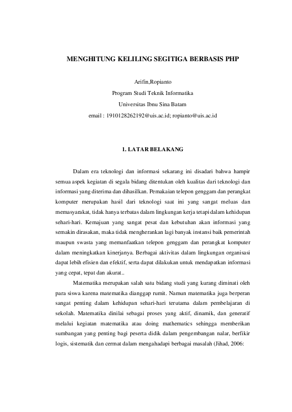 (DOC) MENGHITUNG KELILING SEGITIGA BERBASIS PHP