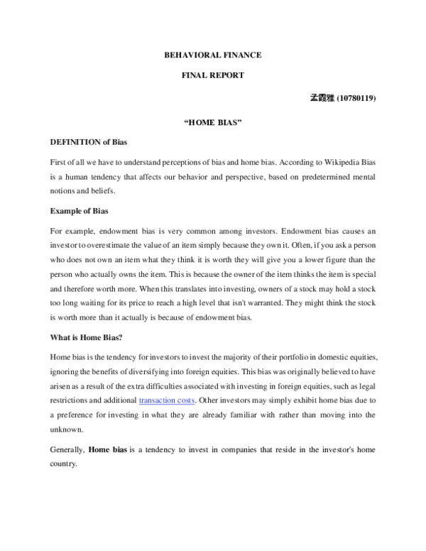 (DOC) "HOME BIAS" | Purevdorj Munkhzaya - Academia.edu