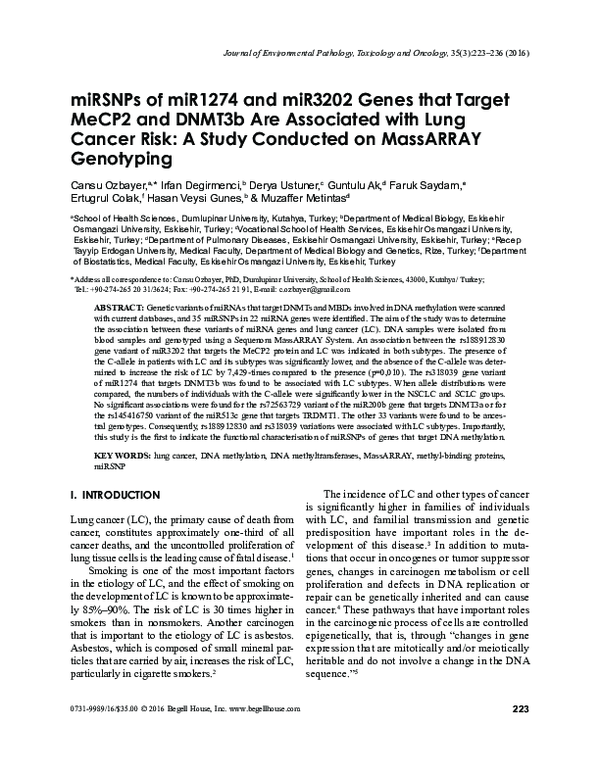 (PDF) miRSNPs of miR1274 and miR3202 Genes that Target MeCP2 and DNMT3b ...