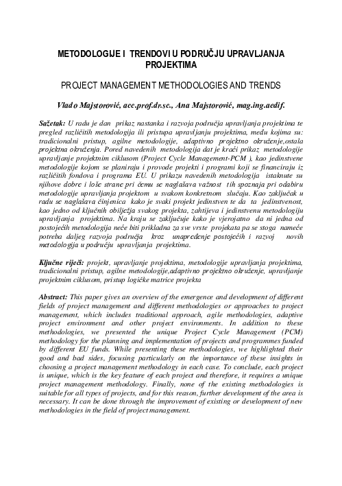 (PDF) PROJECT MANAGEMENT METHODOLOGIES AND TRENDS