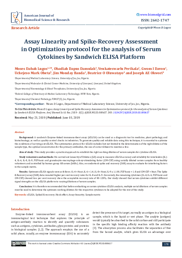 (PDF) Assay Linearity and Spike-Recovery Assessment in Optimization ...