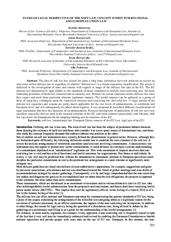 (PDF) PATHS OF LEGAL PERSPECTIVE OF THE SOFT LAW CONCEPT WITHIN ...