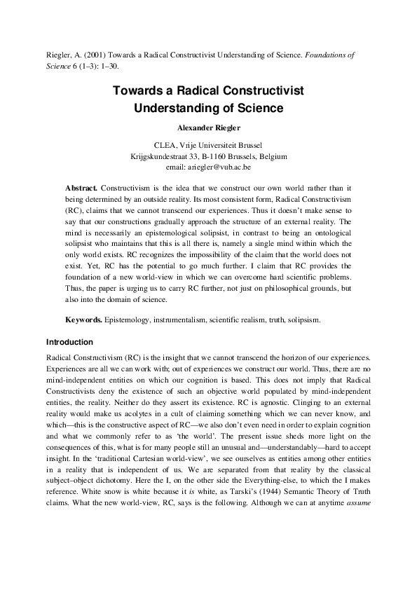 (PDF) Towards a Radical Constructivist Understanding of Science
