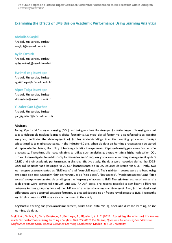 (PDF) Examining the Effects of LMS Use on Academic Performance Using ...